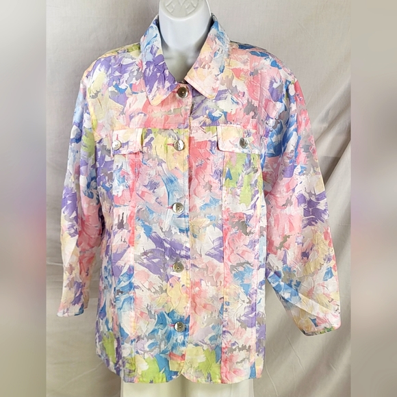 Ruby Rd. | Jackets & Coats | Ruby Rd Pastel Floral Button Up Shirt ...